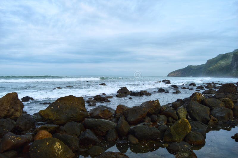 Beautiful Beach with Rock and Waves Stock Photo - Image of coastline ...
