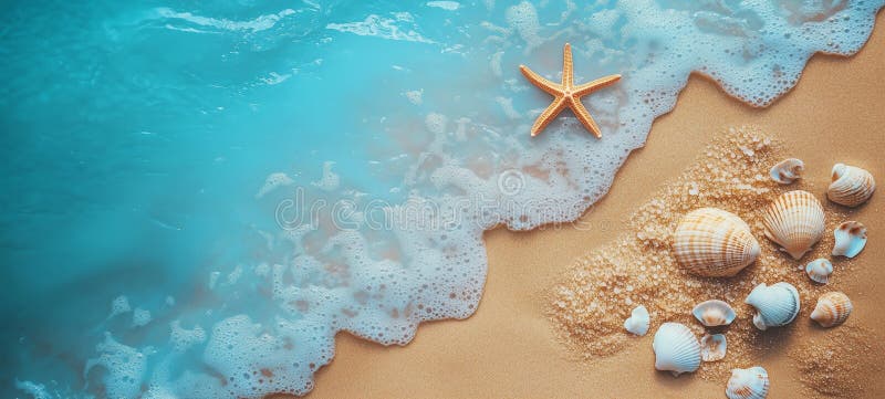 Beautiful Beach with Sand, Shells, and a Starfish Under Sunlight by the ...