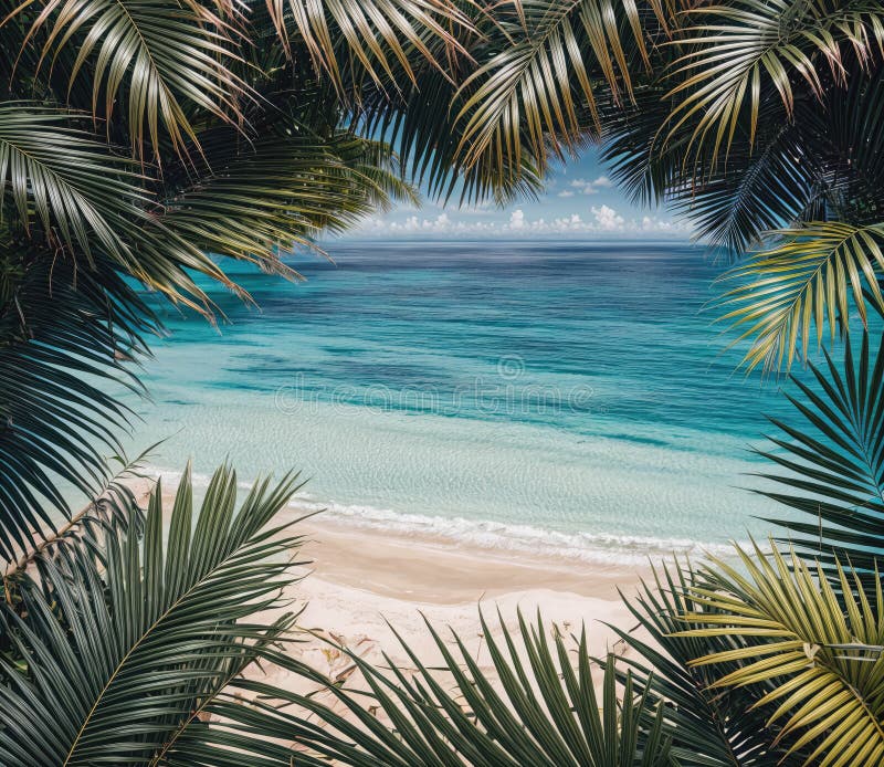 A Beautiful Beach Scene with Palm Trees and a Blue Ocean Stock Photo ...