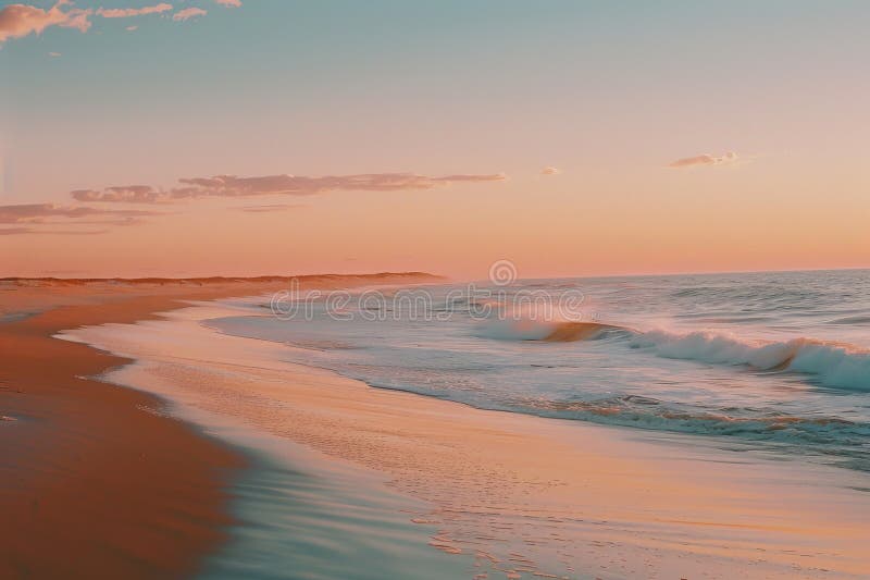 A Beautiful Beach Scene with a Pink and Orange Sky Stock Photo - Image ...