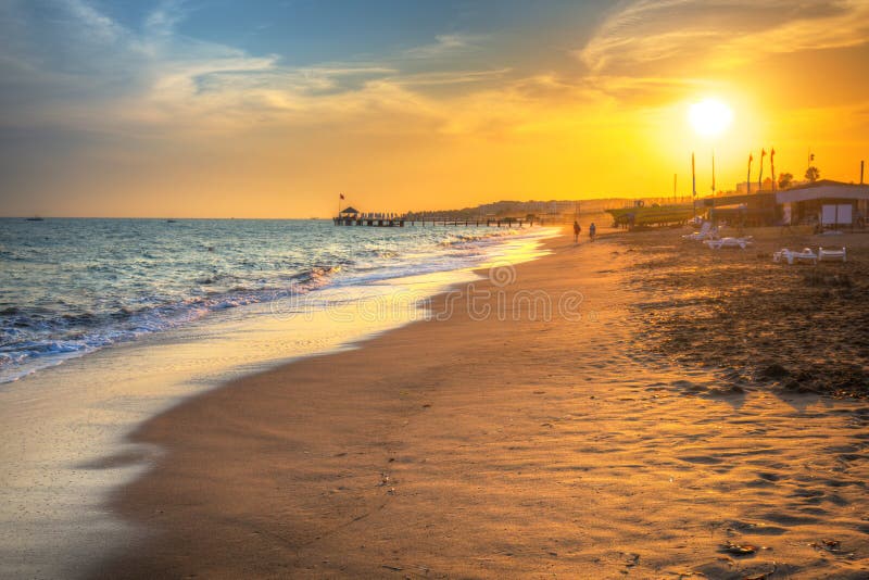 Beautiful Beach Scenery on Turkish Riviera at Sunset, Side Stock Image ...