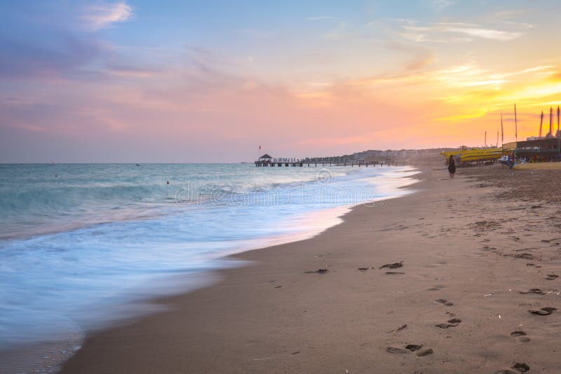 Beautiful Beach Scenery on Turkish Riviera at Sunset, Side Stock Image ...