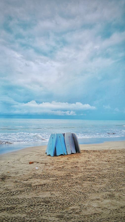 Beautiful Beach and Sea with Surfing Board Stock Image - Image of ...