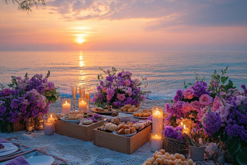 A Beautiful Beach Setting with a Sunset in the Background Stock Photo ...