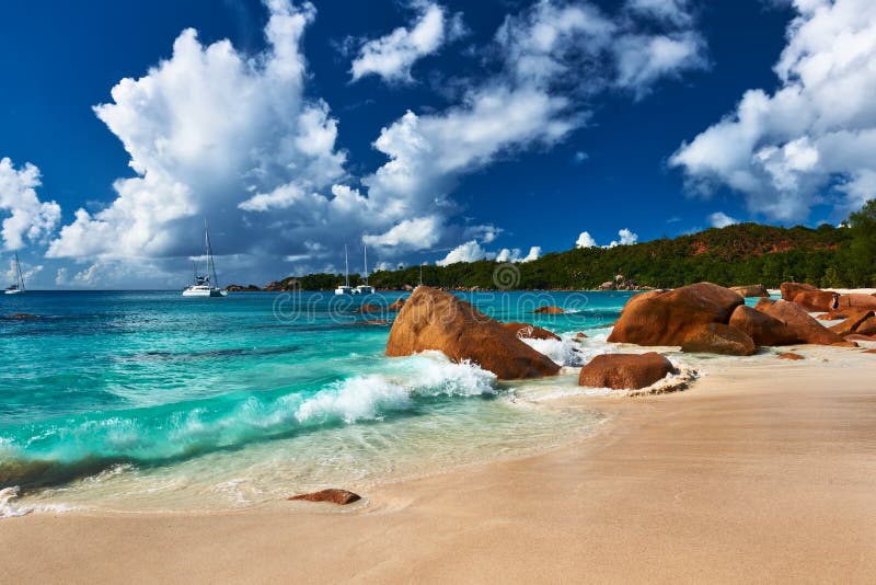 Beautiful Beach at Seychelles Stock Photo - Image of recreational ...