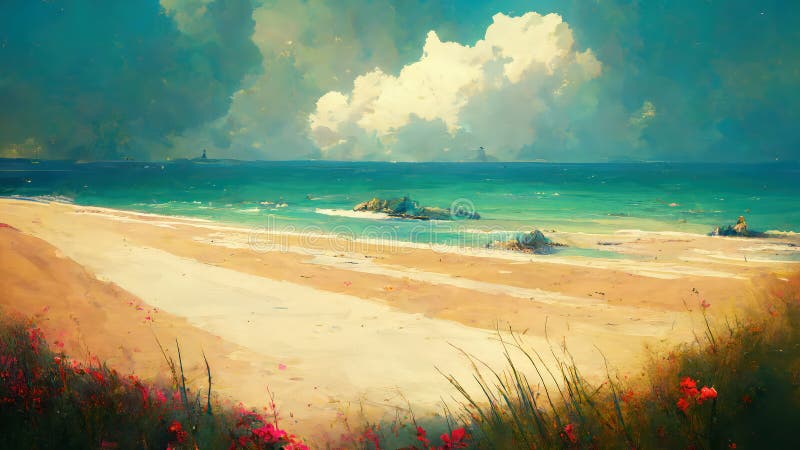Beautiful Beach in the Sun. Digital Art. Stock Illustration ...