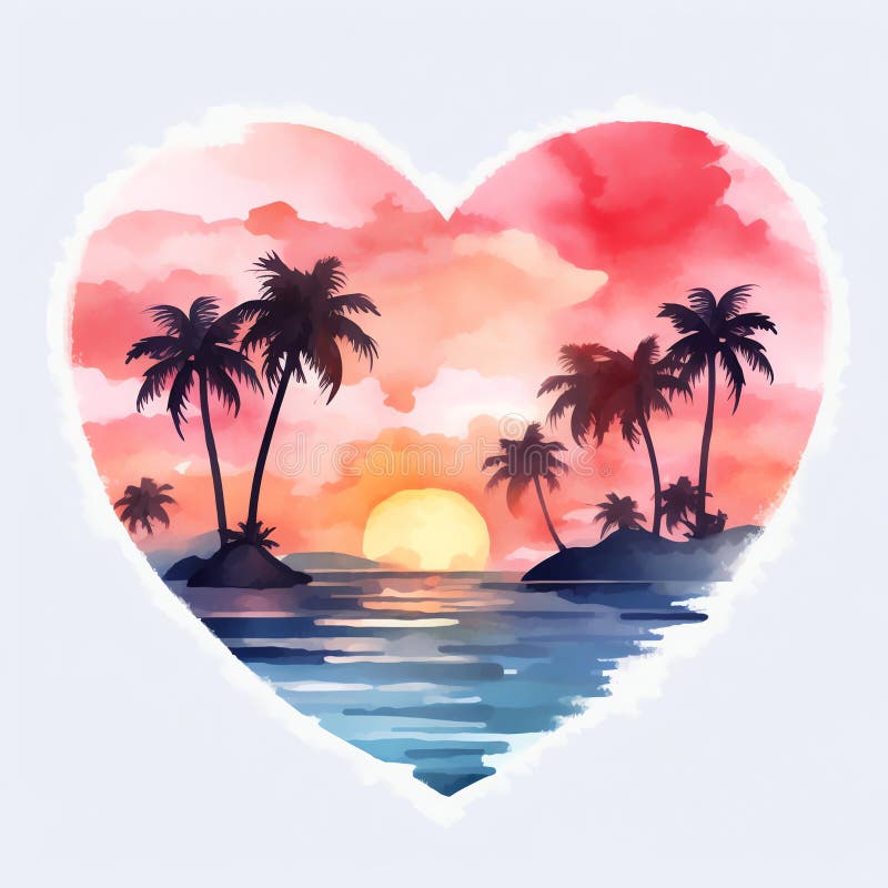 Beautiful Beach Sunset Heart Shape Clipart Illustration Stock ...