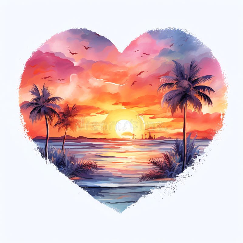 Beautiful Beach Sunset Heart Shape Clipart Illustration Stock ...