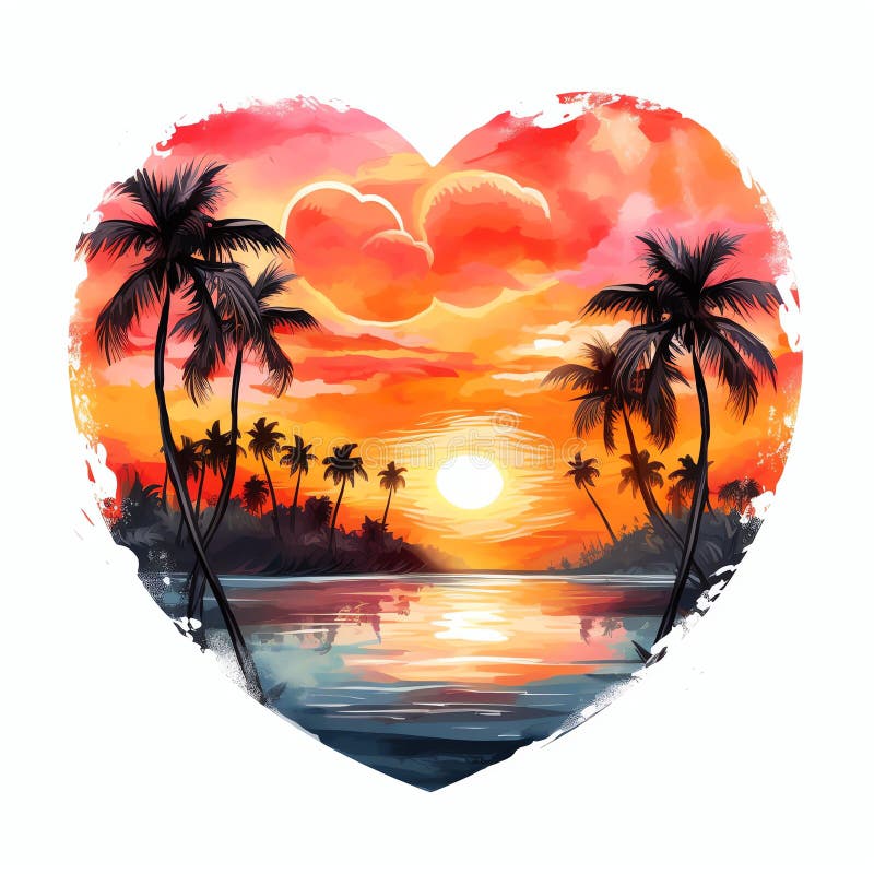 Beautiful Beach Sunset Heart Shape Clipart Illustration Stock ...