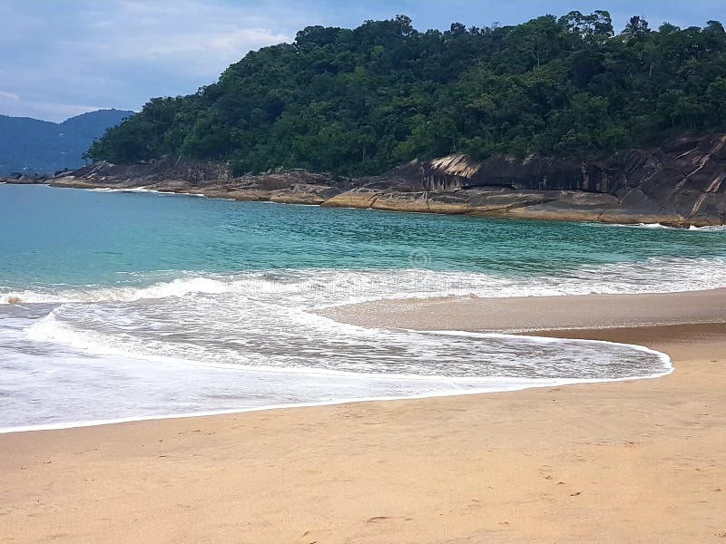 Beautiful Beach of Ubatuba, Coast of Brazil, Beach Surrounded by Forest ...