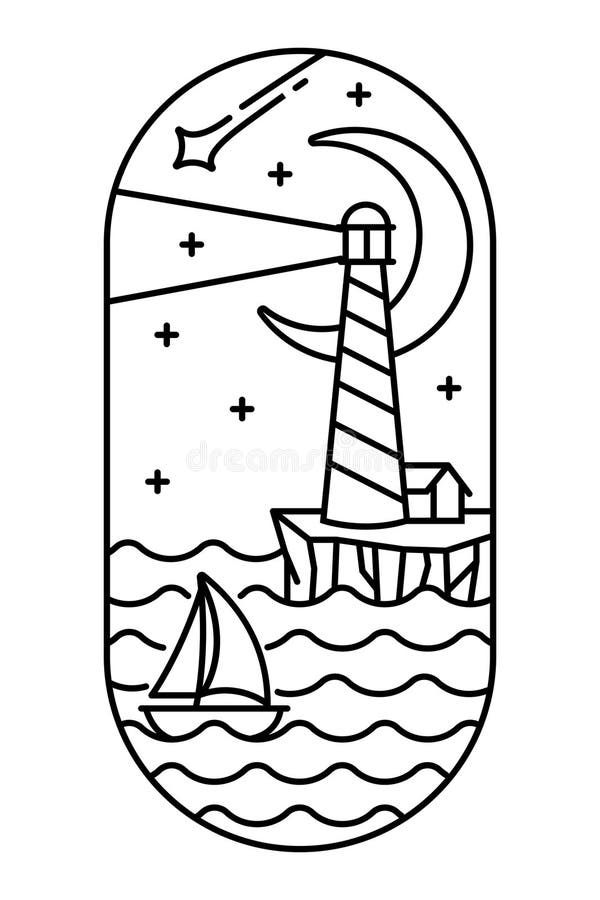 Beautiful Beach Views Line Art Illustration Stock Vector - Illustration ...