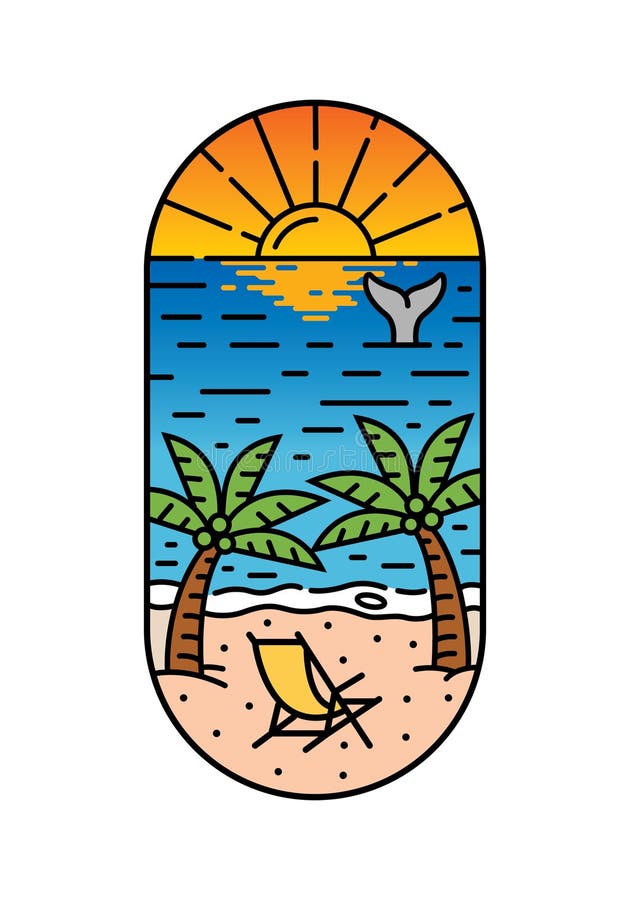 Beautiful Beach Views Line Art Illustration Stock Vector - Illustration ...