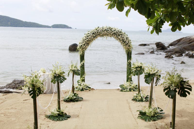 Beautiful Beach Wedding Set-up. Stock Image - Image of arrangement ...