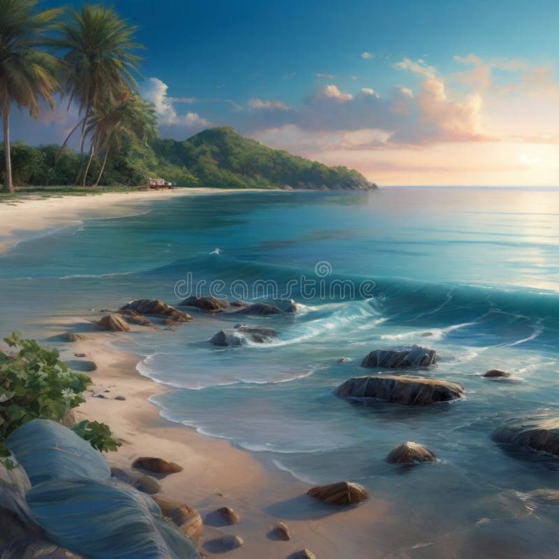 Beautiful Beache stock illustration. Illustration of rock - 307103070