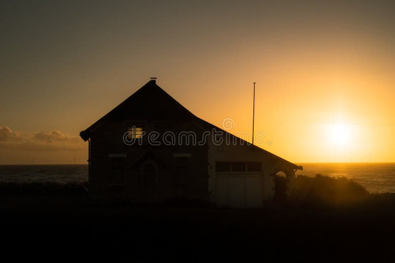 Beautiful Beachfront House at Sunset Stock Image - Image of sunlight ...