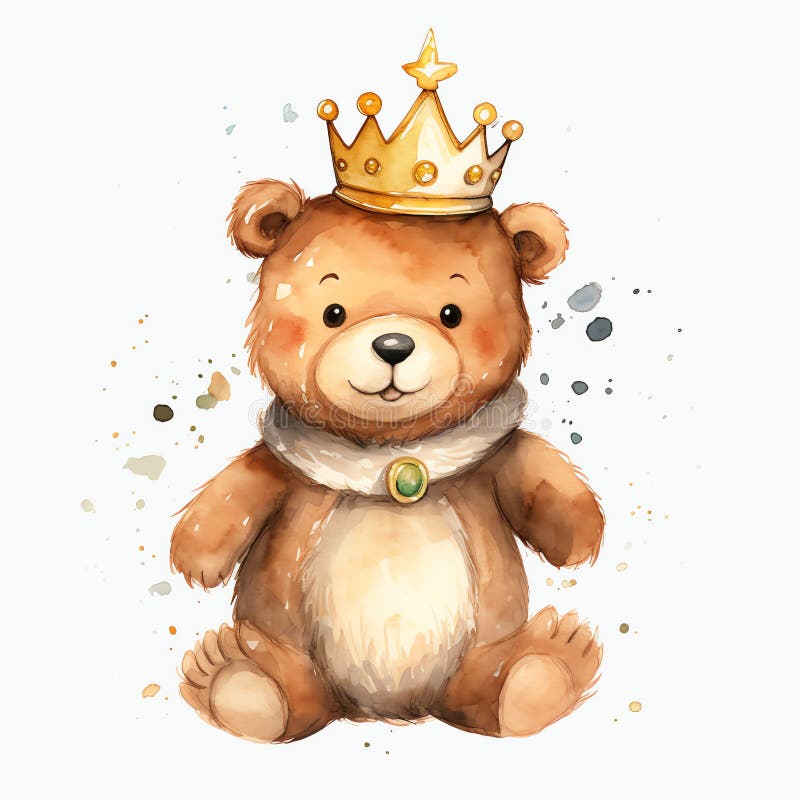 Beautiful Bear with Crown Watercolor Clipart Illustration Stock ...