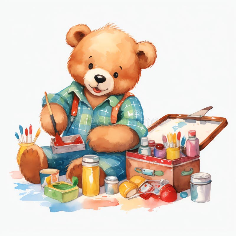 Beautiful Bear with Toolbox Watercolor Clipart Illustration Stock ...