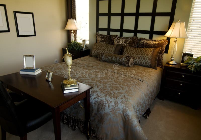 Beautiful Bedroom Interior Design Stock Photo - Image of cushions ...