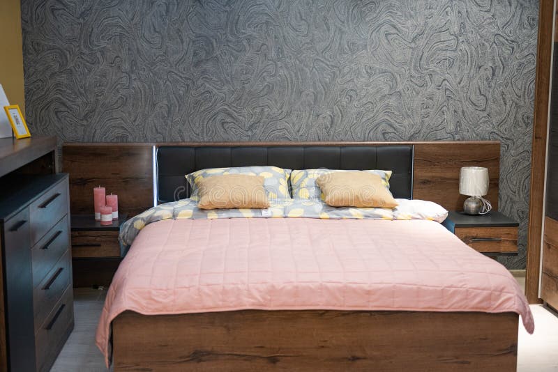 Beautiful Bedroom Interior with Linens Stock Image - Image of ...