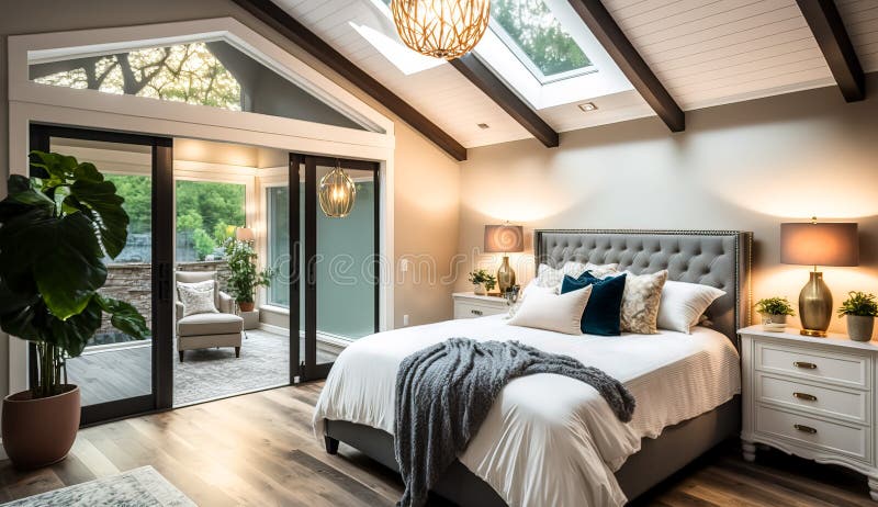 Beautiful Bedroom in New Luxury Home, Generative AI Stock Illustration ...