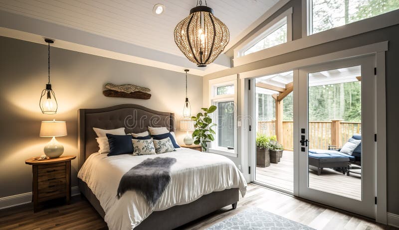 Beautiful Bedroom in New Luxury Home, Generative AI Stock Illustration ...