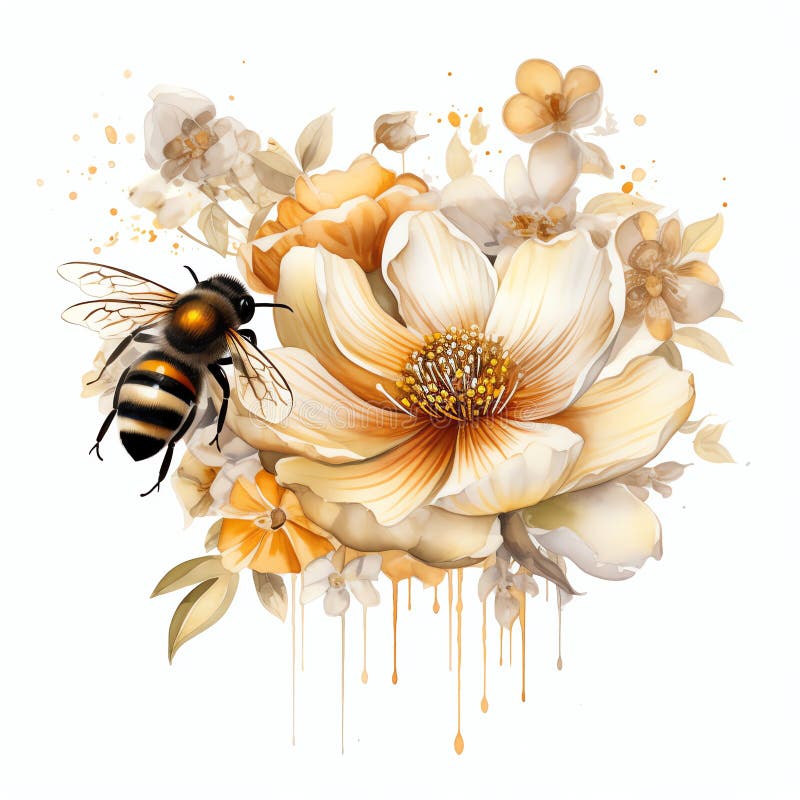 Beautiful Bee on a Gold Flower Clipart Illustration Stock Illustration ...