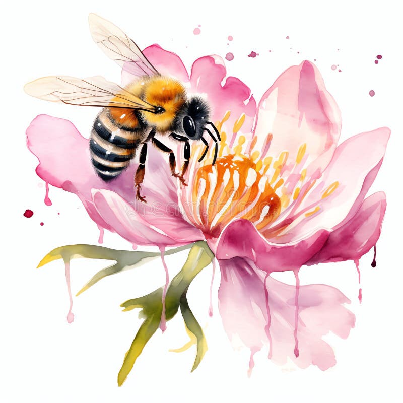 Beautiful Bee on a Pink Flower Clipart Illustration Stock Illustration ...