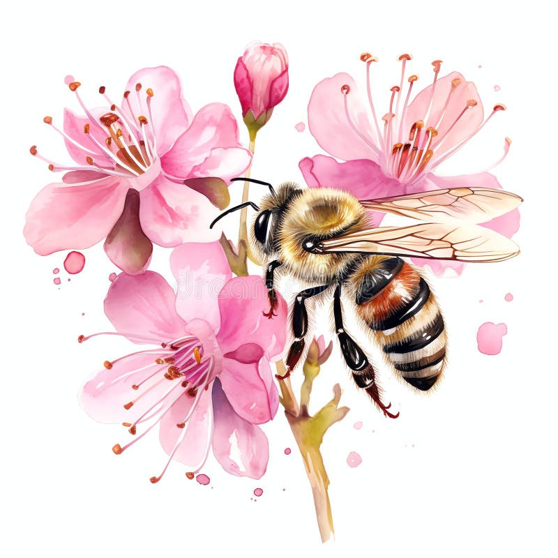 Beautiful Bee on a Pink Flower Clipart Illustration Stock Illustration ...