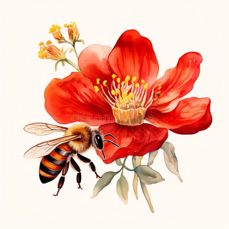 Beautiful Bee on a Red Flower Clipart Illustration Stock Illustration ...