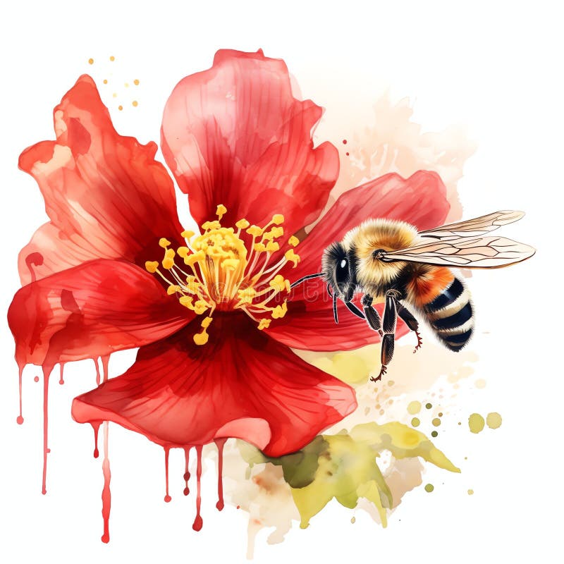 Beautiful Bee on a Red Flower Clipart Illustration Stock Illustration ...