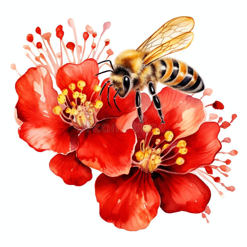 Beautiful Bee on a Red Flower Clipart Illustration Stock Illustration ...