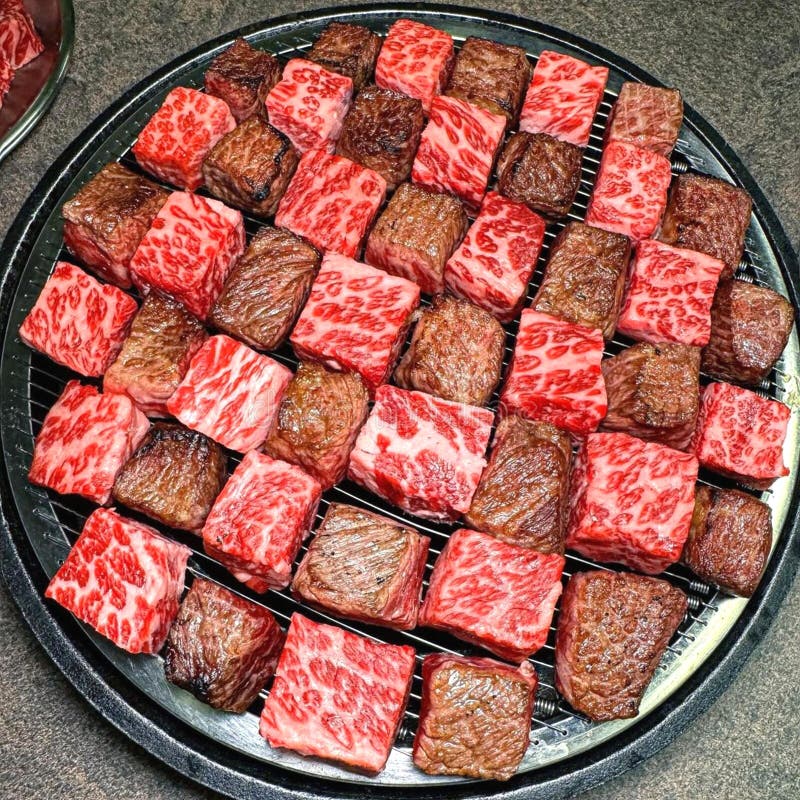 Beautiful Beef Cube Wagyu Grilled Stock Photo - Image of luxury, steak ...