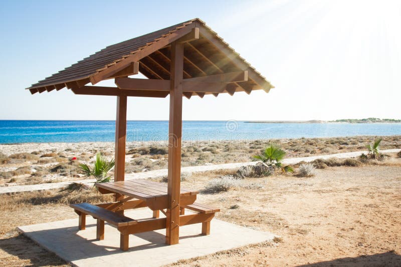 Beautiful Bench Near the Sea Shore on Nature Background Stock Image ...