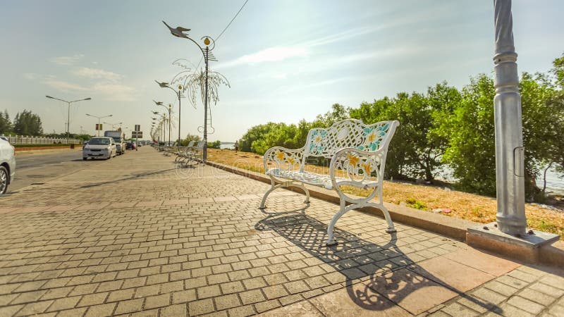 Beautiful Bench on the Path Stock Photo - Image of street, sunset: 84297248