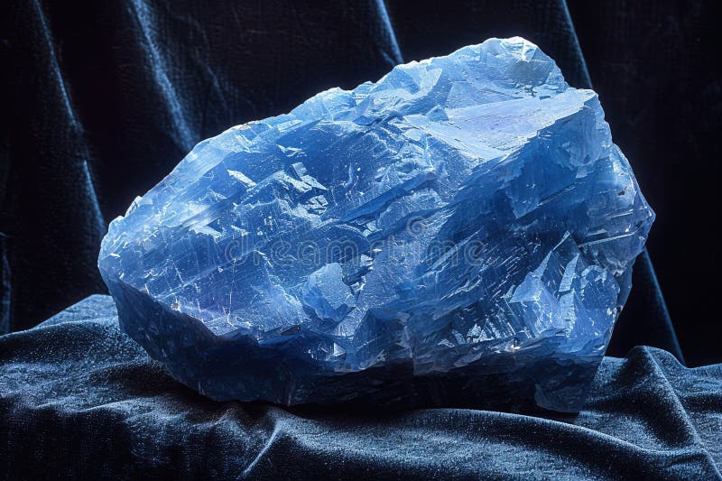 Beautiful Benitoite Stone Resting on Black Velvet Surface in Dramatic ...