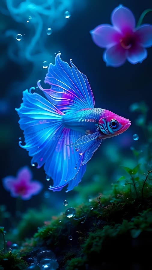 Beautiful Betta Fish in Aquarium with Water Drops. Colorful Fish in the ...
