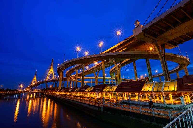 Beautiful Big Bhumibol Bridge / Big Bridge at the River Stock Photo ...