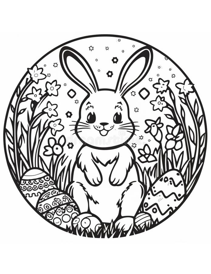 Beautiful Easter Bunny with Easter Egg Coloring Page for Kids for ...