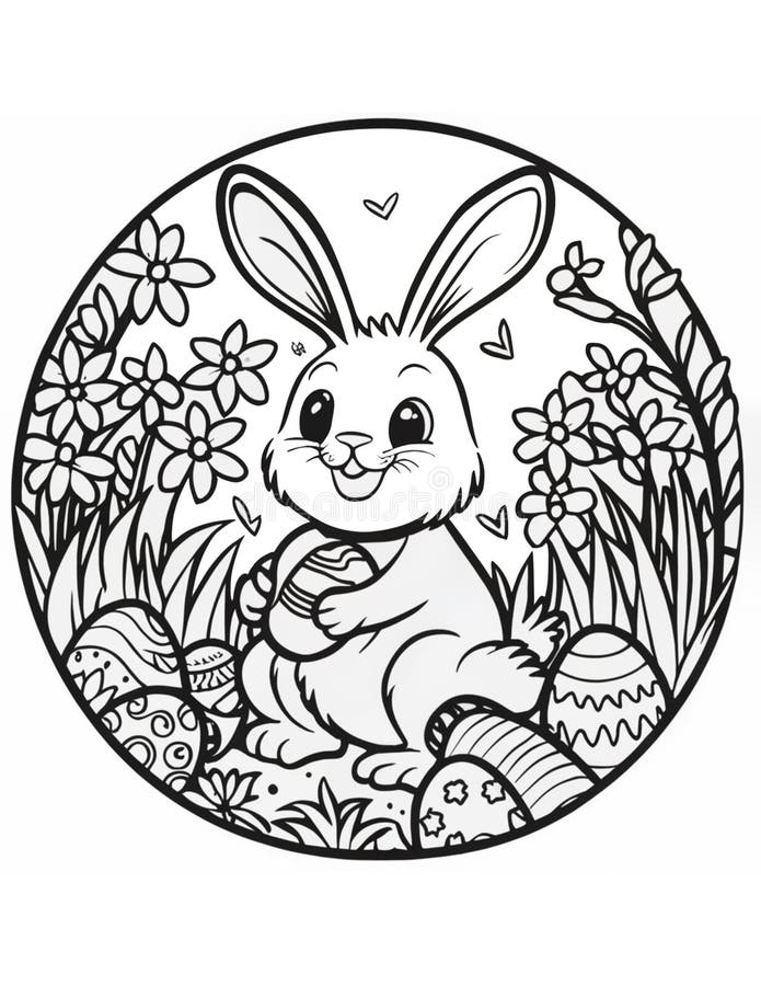 Beautiful Easter Bunny with Easter Egg Coloring Page for Kids for ...