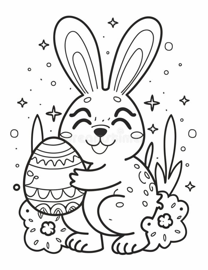 Beautiful Easter Bunny with Easter Egg Coloring Page for Kids for ...