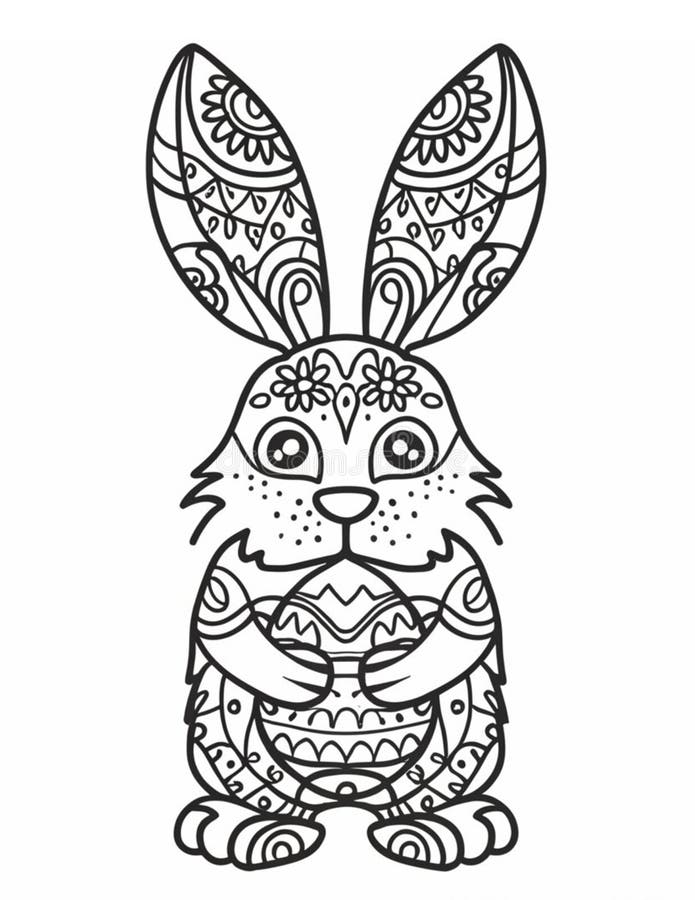 Beautiful Easter Bunny with Easter Egg Coloring Page for Kids for ...