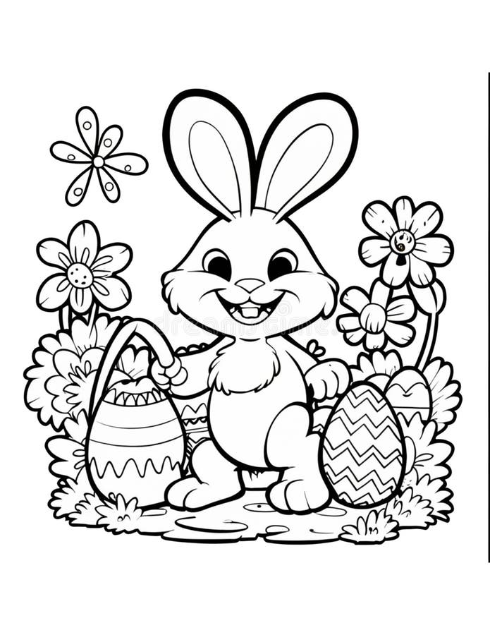 Beautiful Easter Bunny with Easter Egg Coloring Page for Kids for ...
