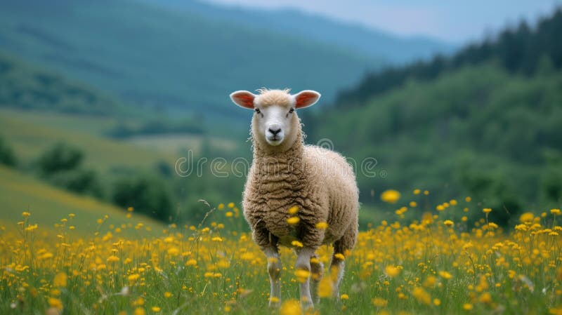 A Beautiful Big Fat Sheep Stands and Looks at the Camera Stock Photo ...