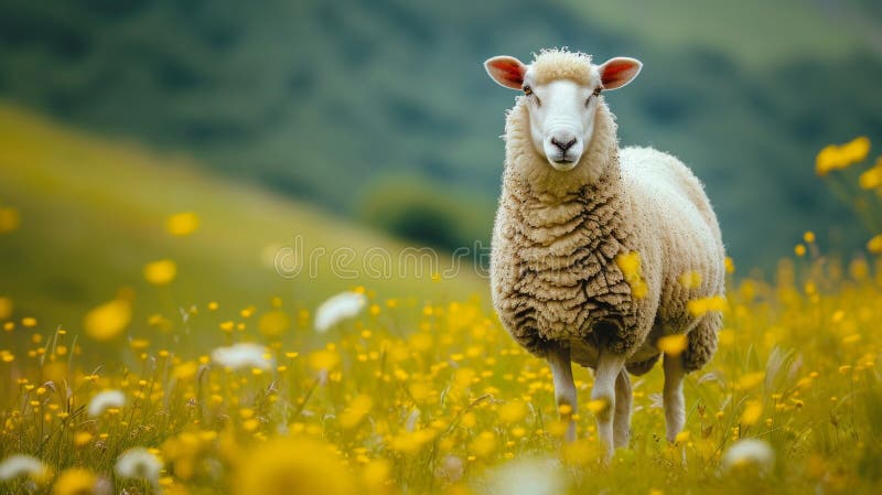 A Beautiful Big Fat Sheep Stands and Looks at the Camera Stock Photo ...