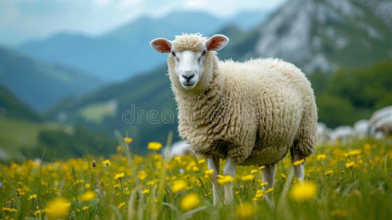 A Beautiful Big Fat Sheep Stands and Looks at the Camera Stock Photo ...