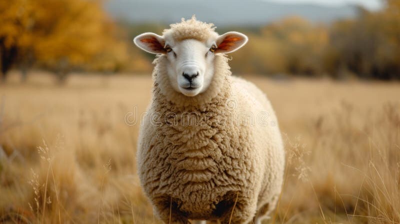 A Beautiful Big Fat Sheep Stands and Looks at the Camera Stock Image ...
