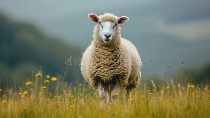 A Beautiful Big Fat Sheep Stands and Looks at the Camera Stock Image ...