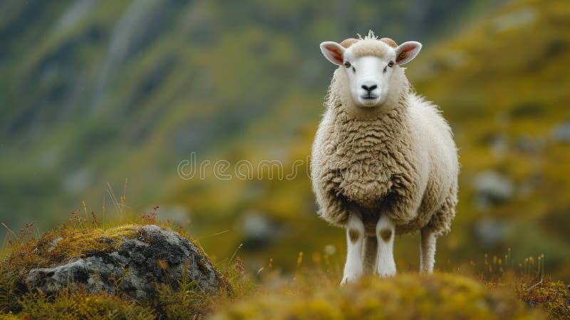 A Beautiful Big Fat Sheep Stands and Looks at the Camera Stock Image ...
