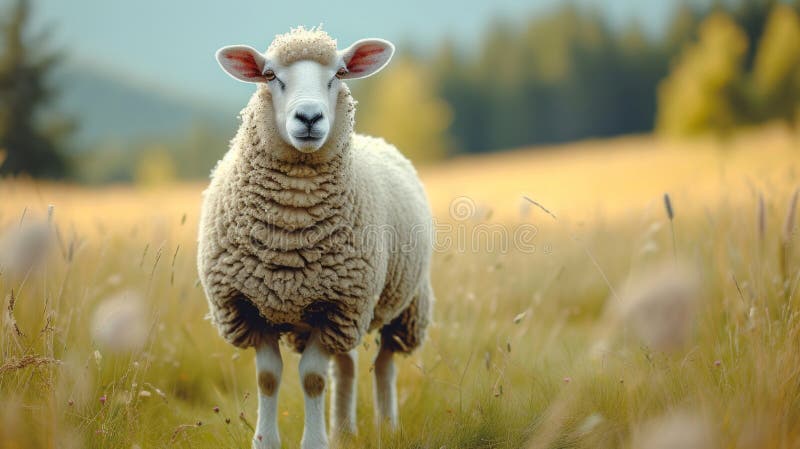 A Beautiful Big Fat Sheep Stands and Looks at the Camera Stock Photo ...