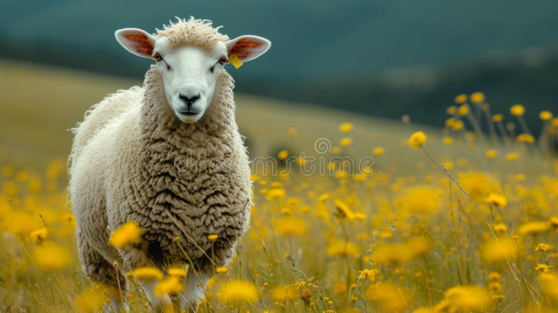 A Beautiful Big Fat Sheep Stands and Looks at the Camera Stock Photo ...
